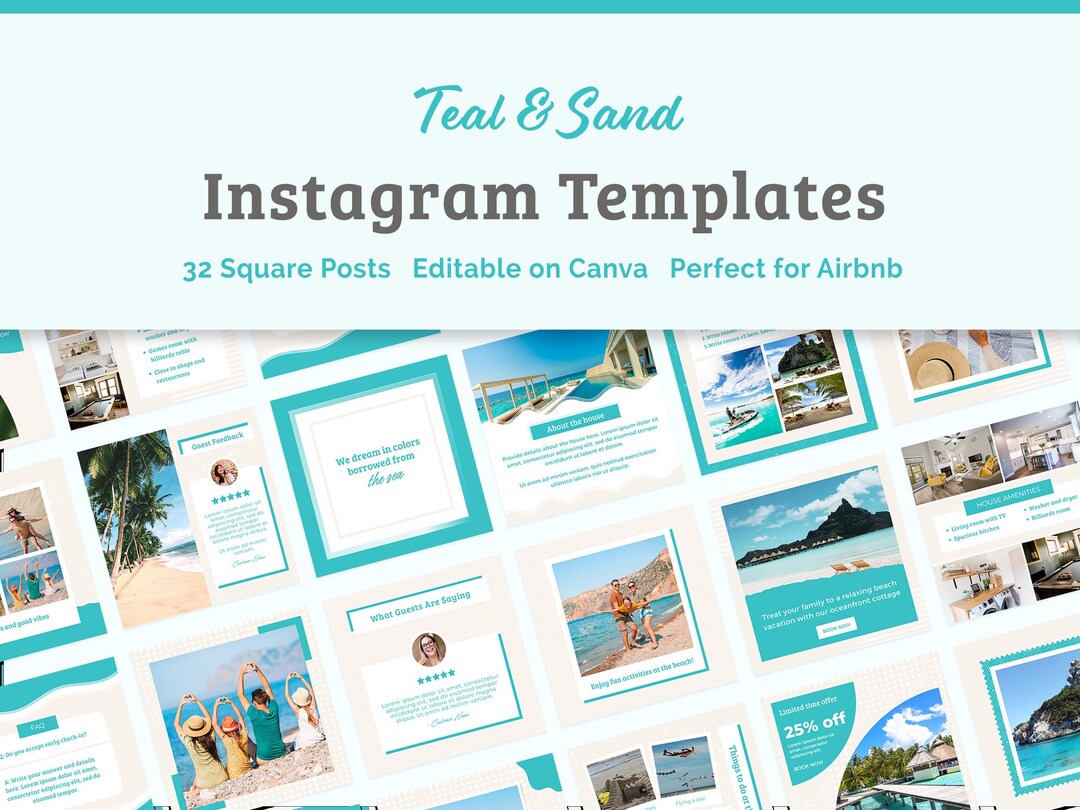 Instagram Post Templates Edit on Canva Oceanfront-inspired Teal & Sand ...