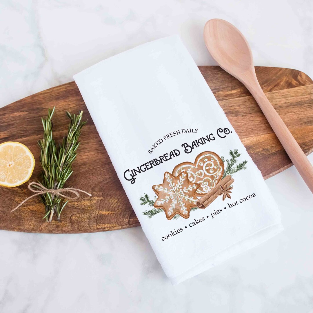 Gingerbread Hand Towel, Holiday Tea Towel, Kitchen Dish Towel, Holiday ...