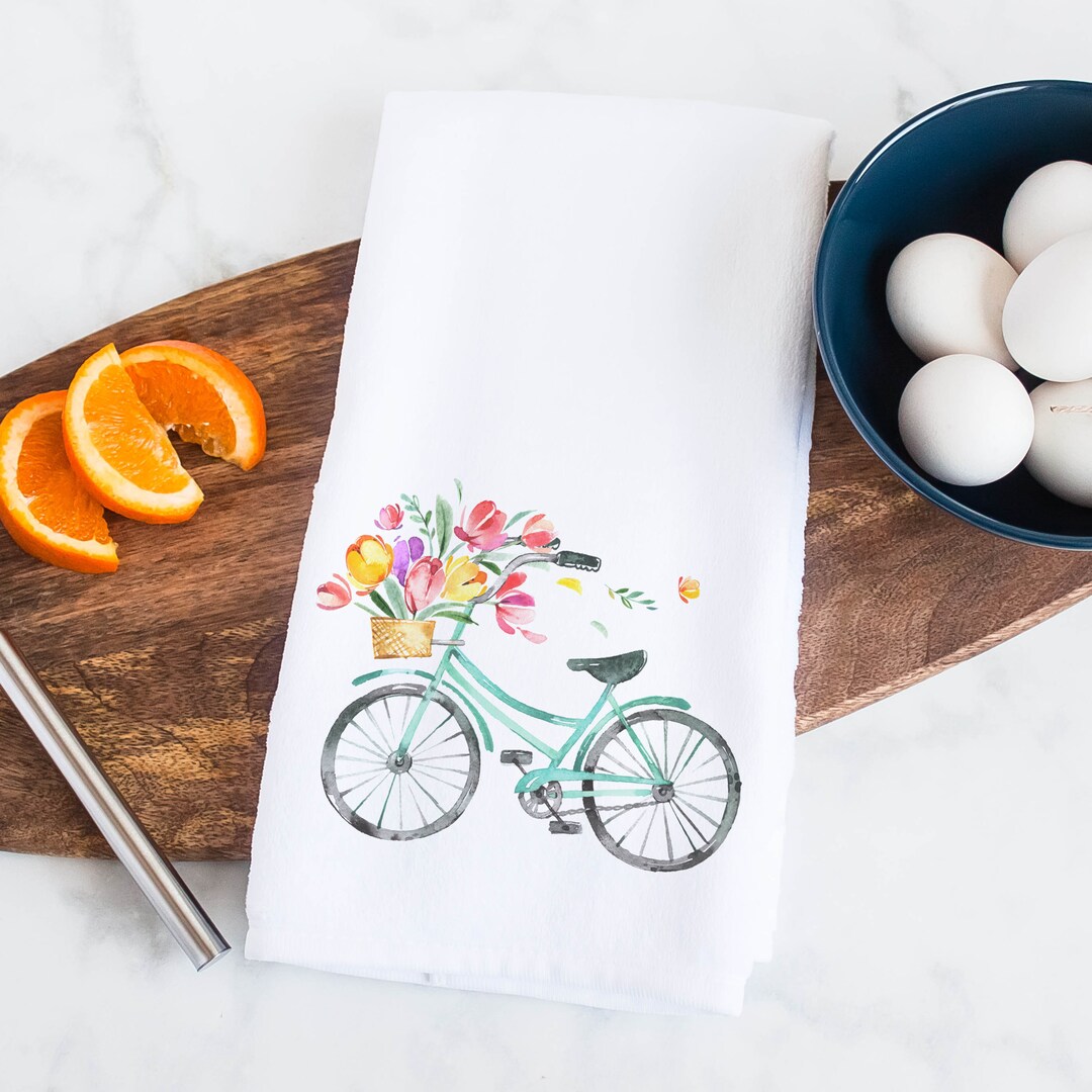 Floral Bicycle Hand Towel, Spring Kitchen Decor, Spring Decorative ...