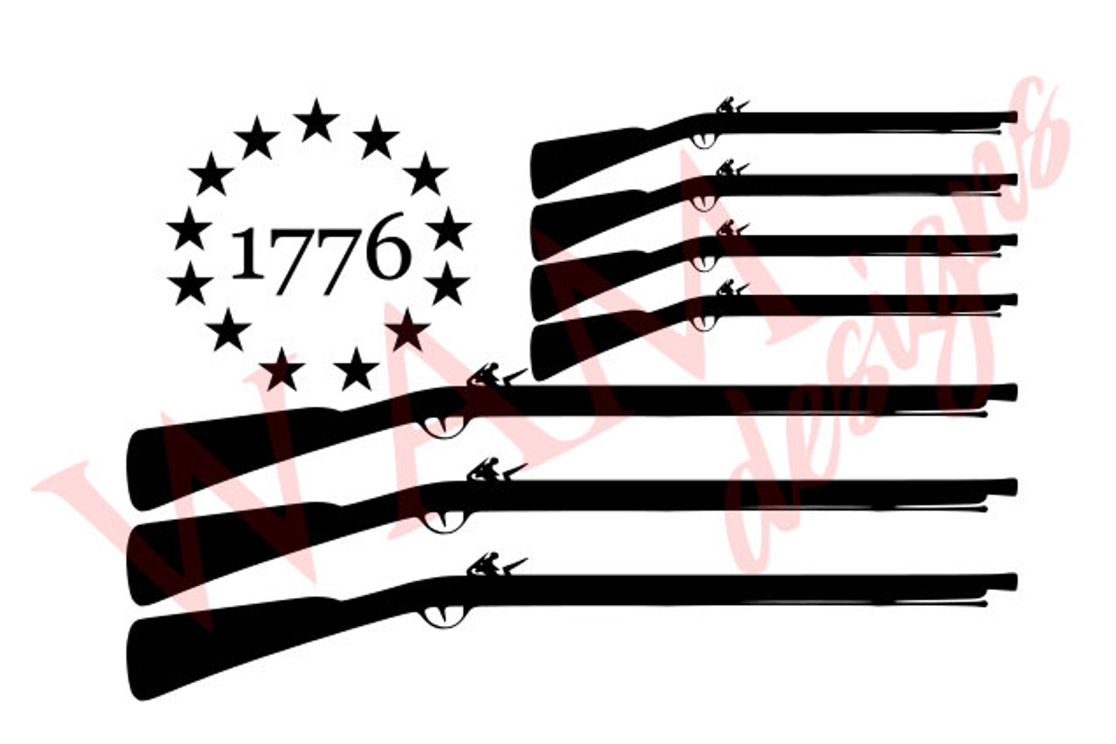 1776 American Rifle Flag SVG DXF & PNG | Etsy