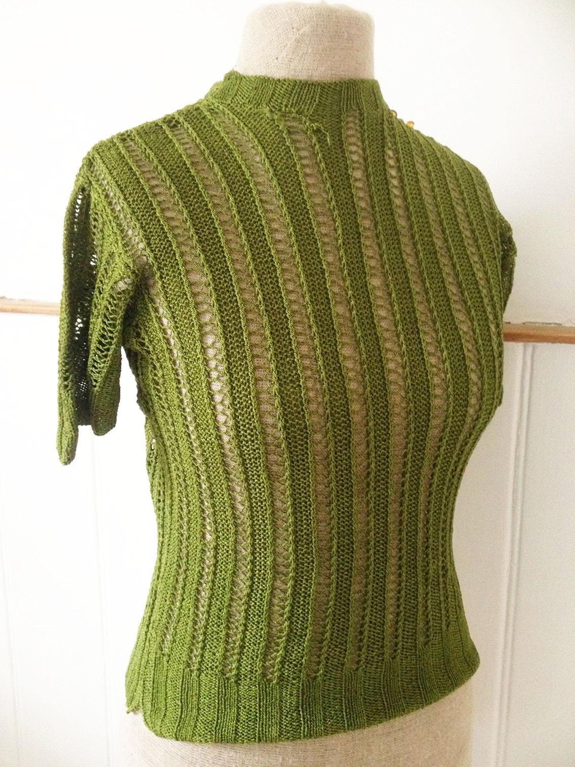 Vintage 1930s 1940s Crochet / Knitted Jumper Blouse With Buttons / Land ...