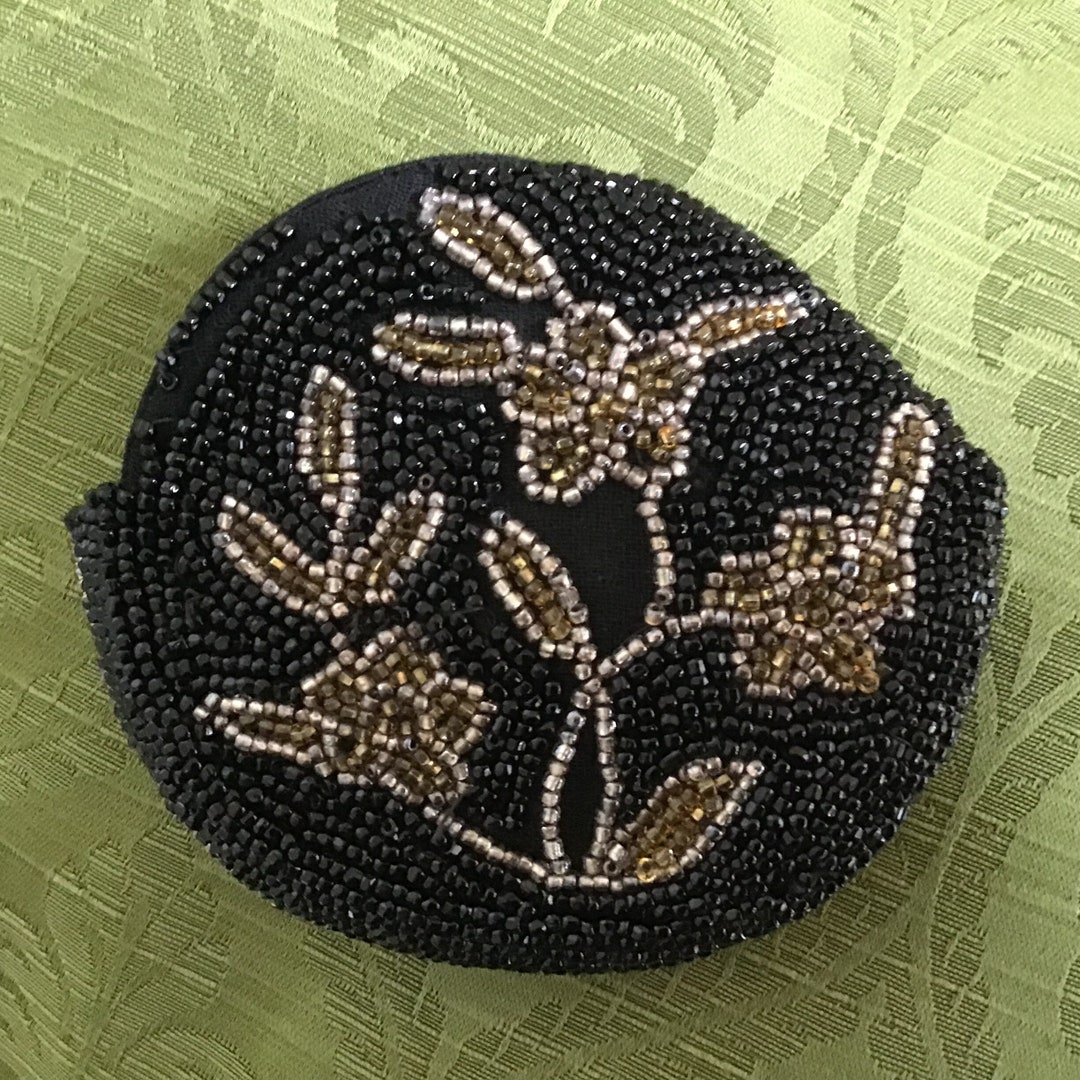 Vintage 1950s Black Beaded Powder Compact Case - Etsy