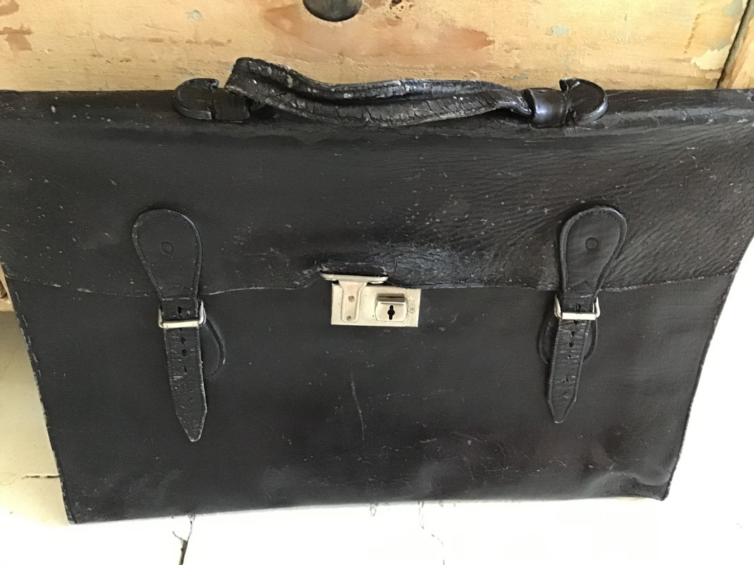Vintage 1920s 1930s 1940s Black Leather Briefcase / Bag / Luggage - Etsy UK