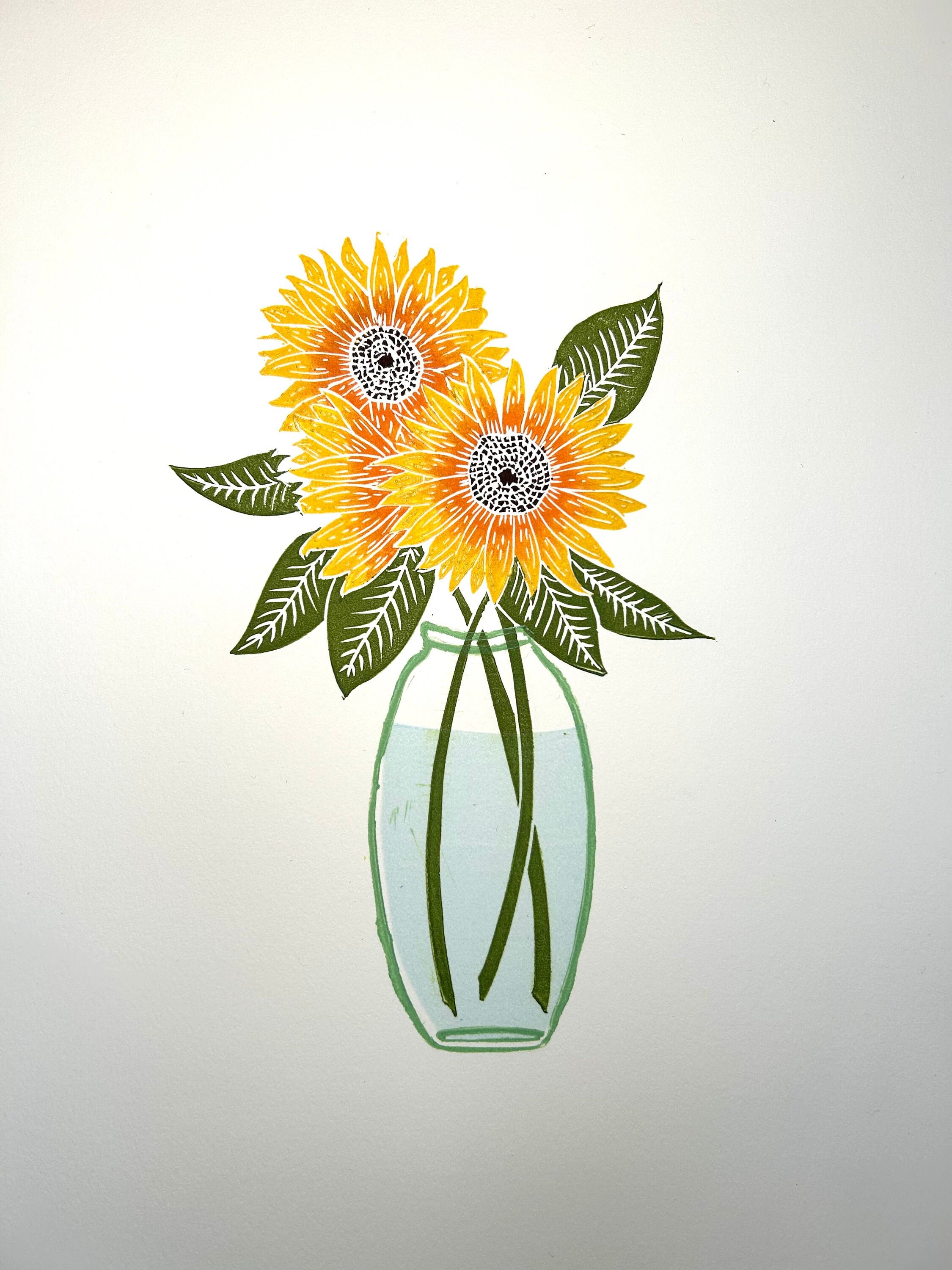 Block Print Sunflowers Handmade Original Artwork - Etsy