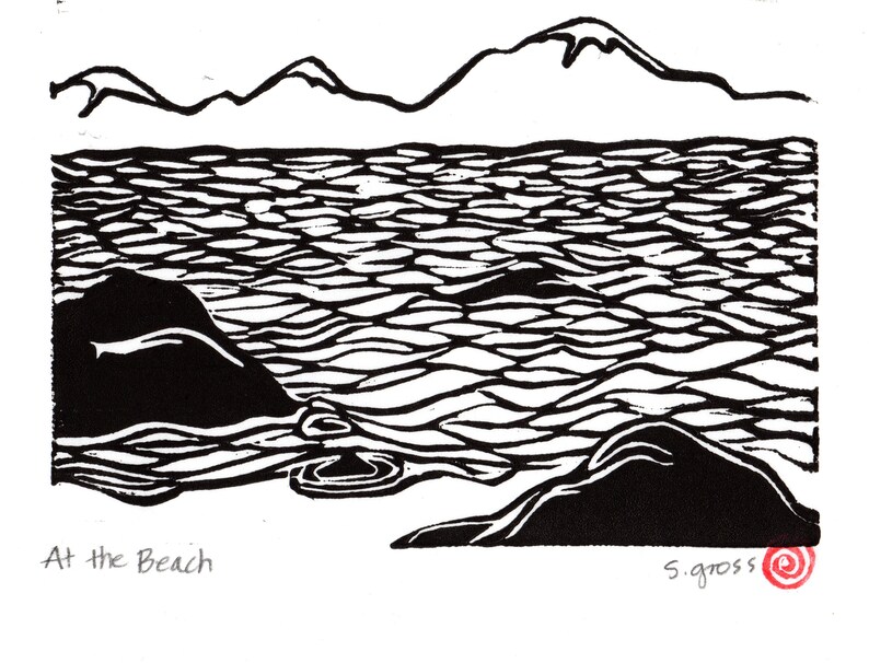 Linocut Print | at the Beach | Original Handmade Art | Unframed - Etsy