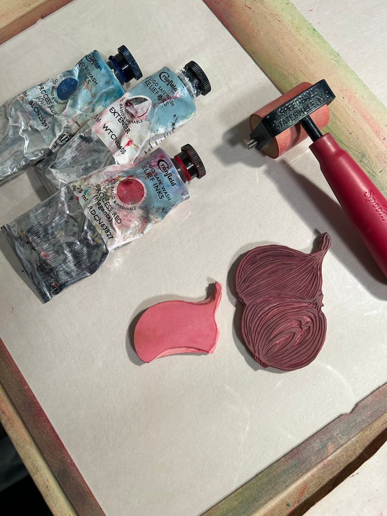 Block Print Red Onion Original Handmade Artwork Unframed - Etsy