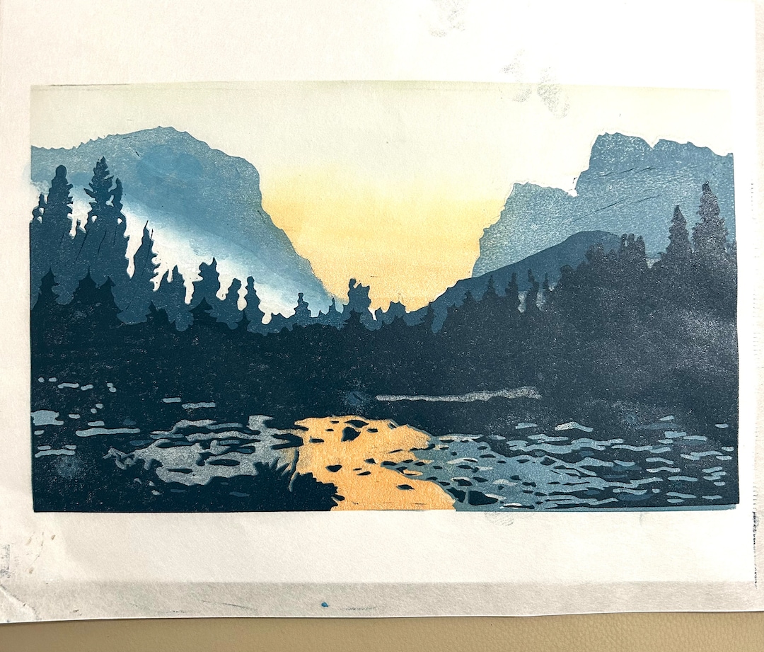 Block Print | Mountain Sunset | Handmade Original Reduction Print ...