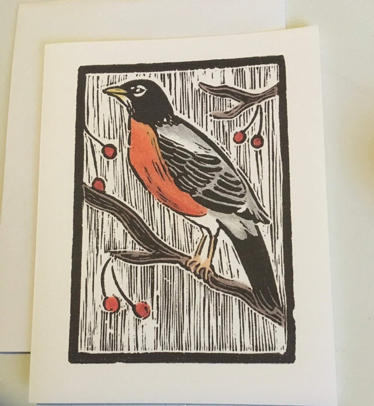 Notecard | Robin | Blank Cards | Block Printed Cards - Etsy