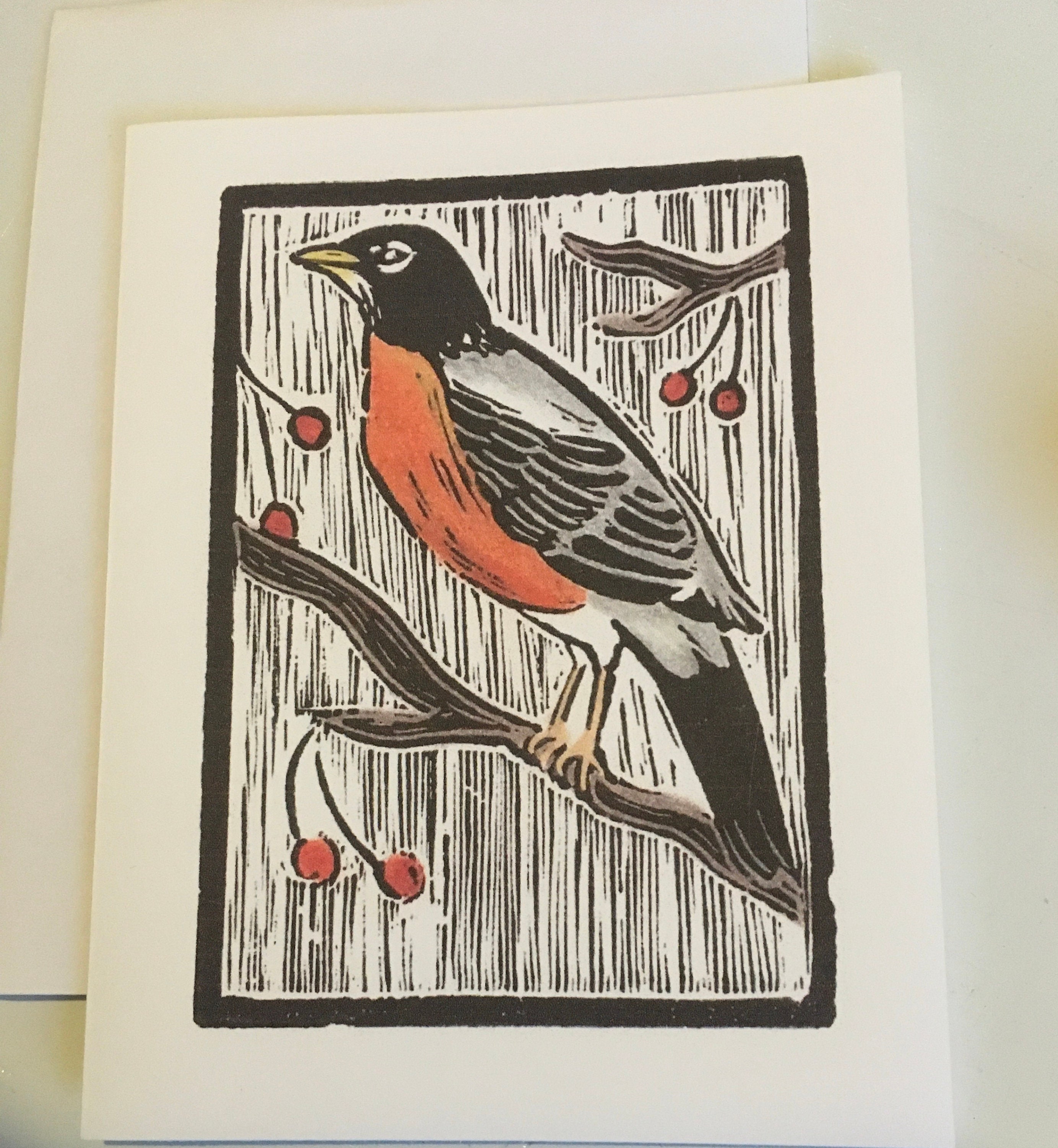 Notecard Robin Blank Cards Block Printed Cards - Etsy