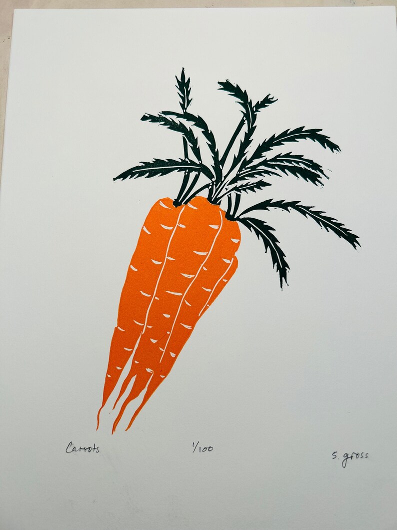 Block Print Carrots Handmade Original Artwork Unframed - Etsy