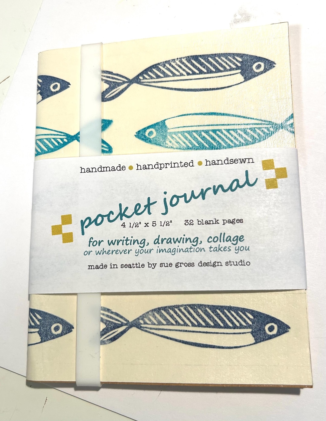 Handmade Pocket Journal | Fish | Write Draw Collage - Etsy