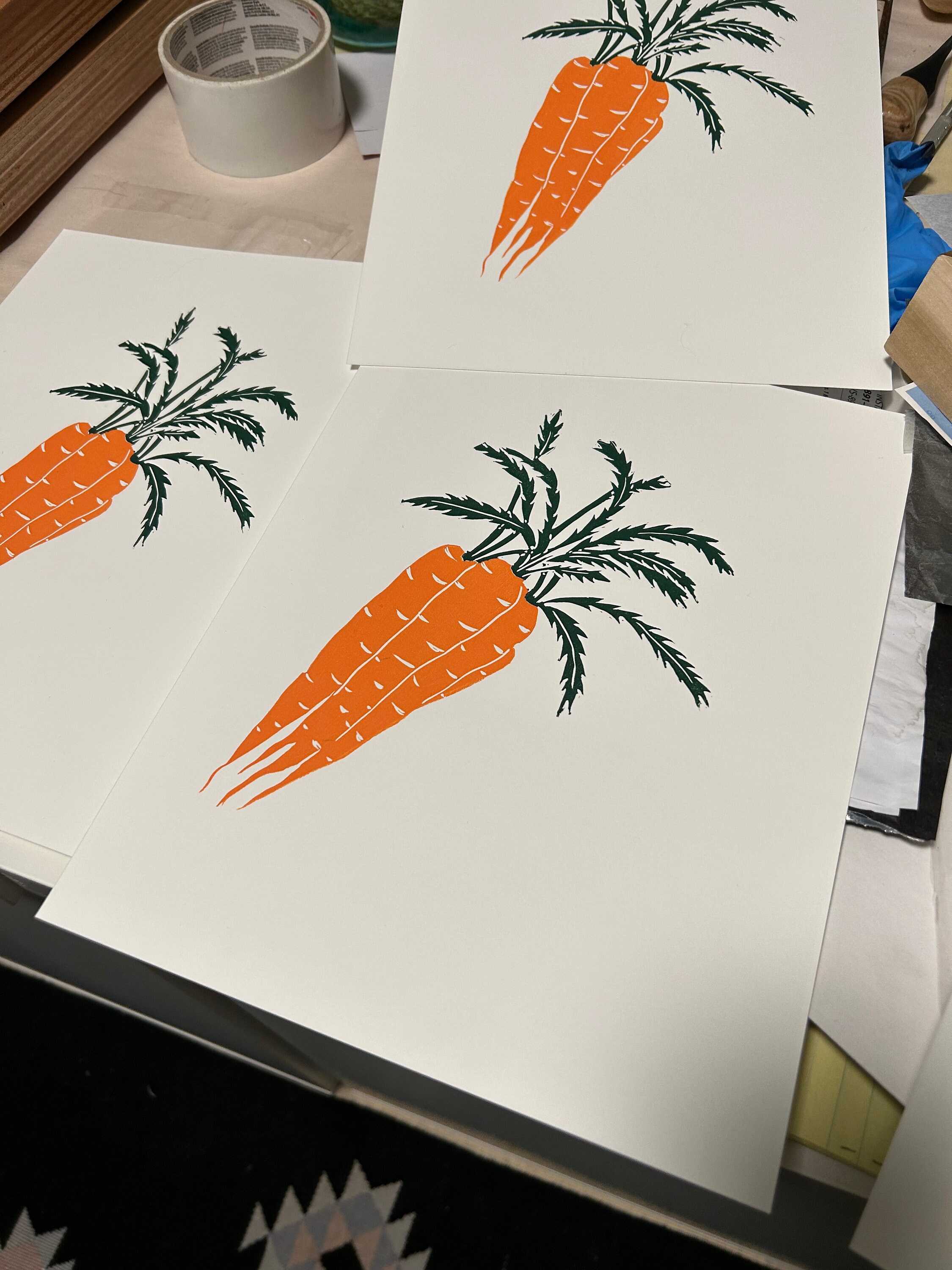 Block Print | Carrots | Handmade Original Artwork | Unframed - Etsy