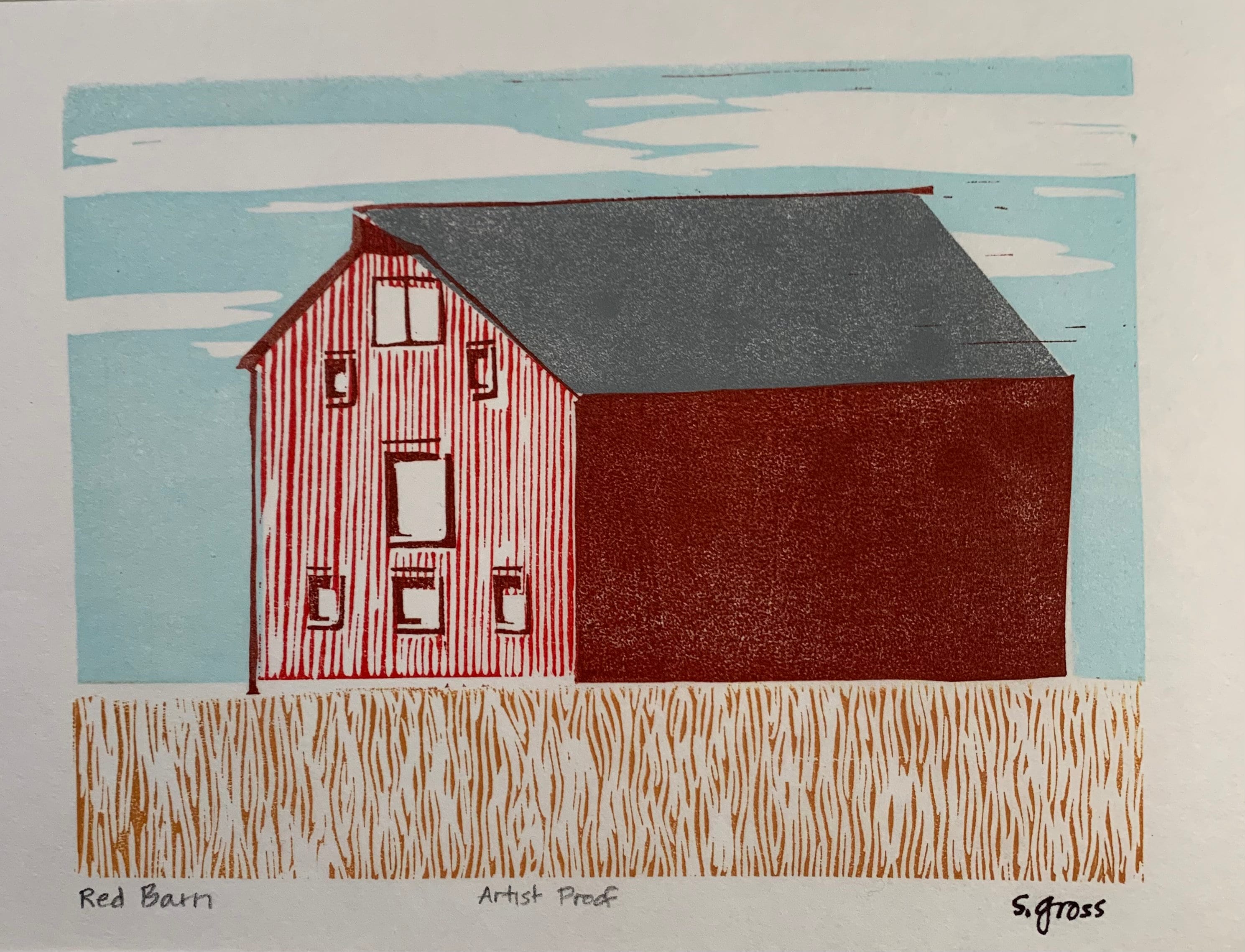 Block Print Red Barn Original Handmade Artwork Unframed - Etsy