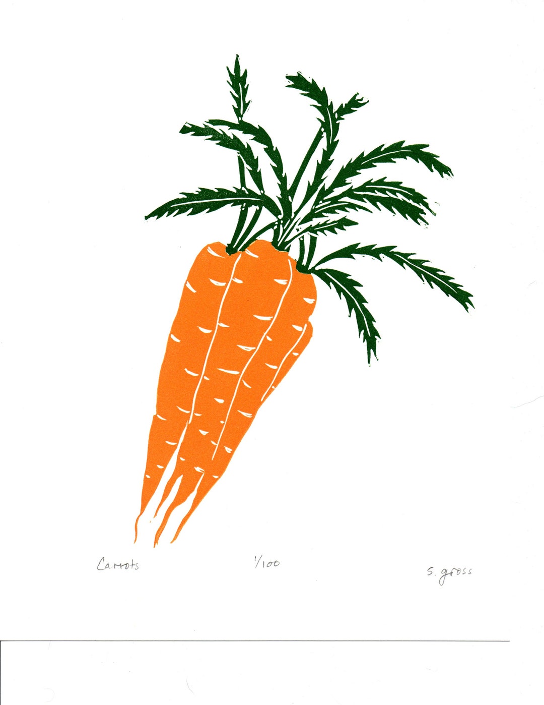 Block Print | Carrots | Handmade Original Artwork | Unframed - Etsy
