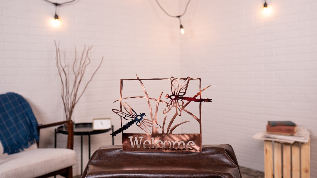 Dragonfly Welcome Sign, Metal Wall Art, Woodland Décor, Rustic Décor ...