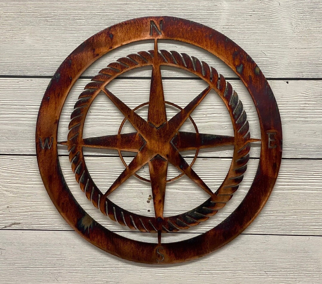 Compass Rose Wall Art | Handcrafted Copper Plated | Nautical Metal Wall ...