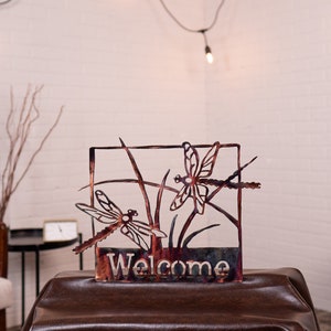 Dragonfly Welcome Sign, Metal Wall Art, Woodland Décor, Rustic Décor ...