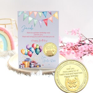 Personalised Birthday Card With Gold Coin, Medal, Token Gift, Balloons ...