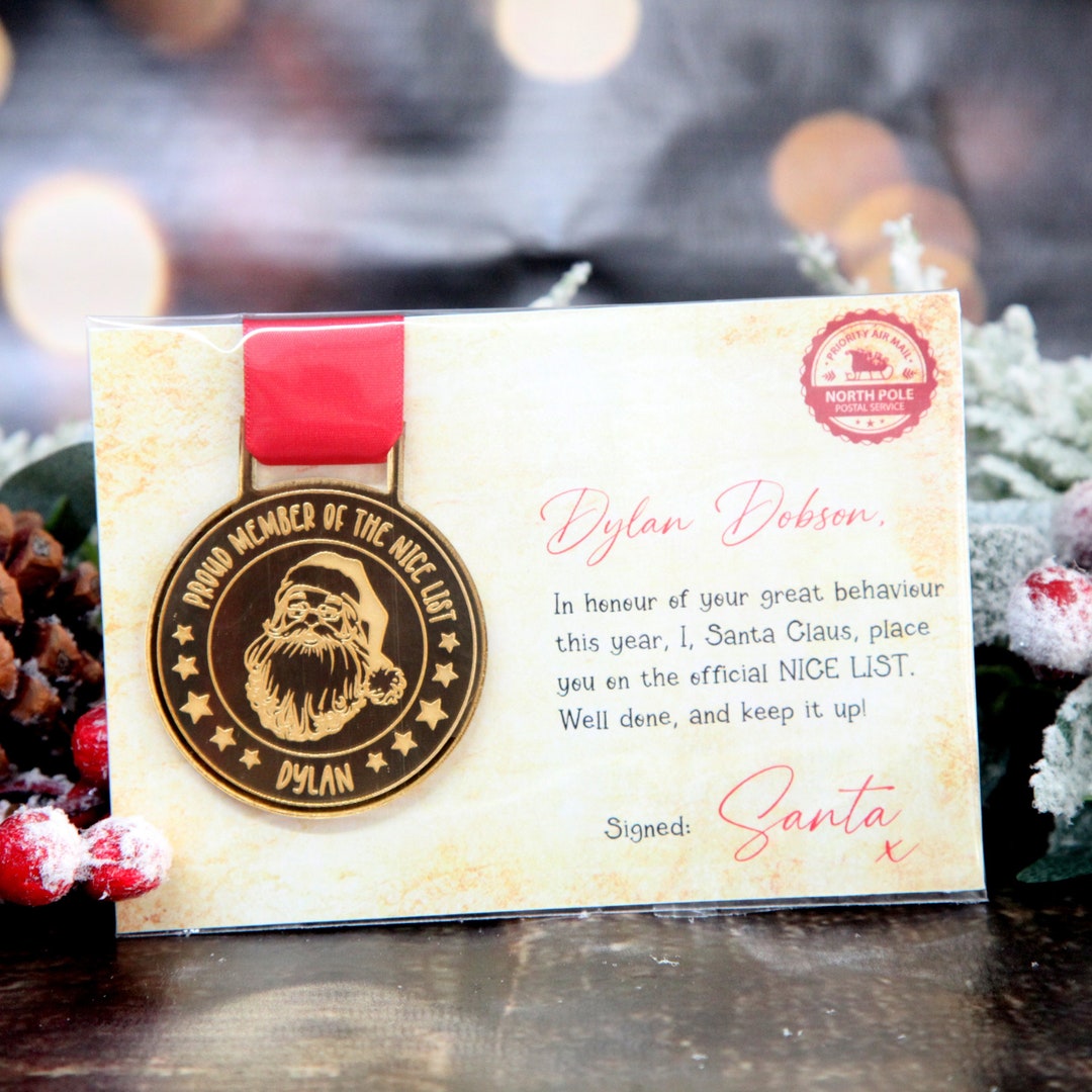 Personalised Engraved Nice List Medal, Santa’s Good List, Tree ...