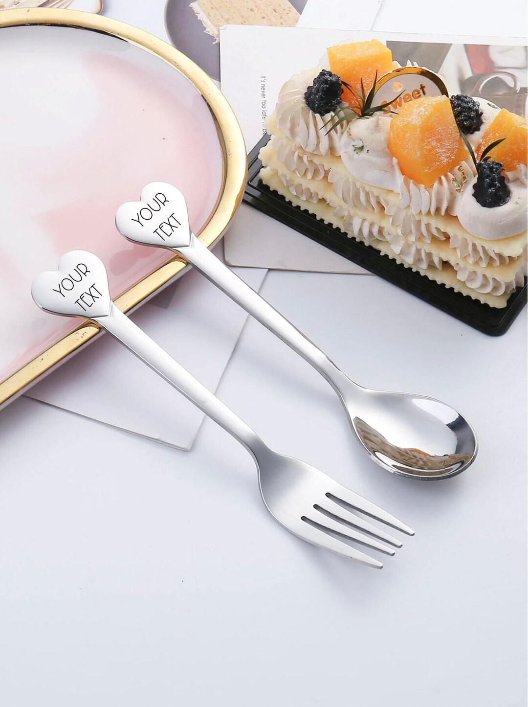 Personalised Engraved Heart Spoon & Fork Set, Nutella,cice Cream, Gift ...