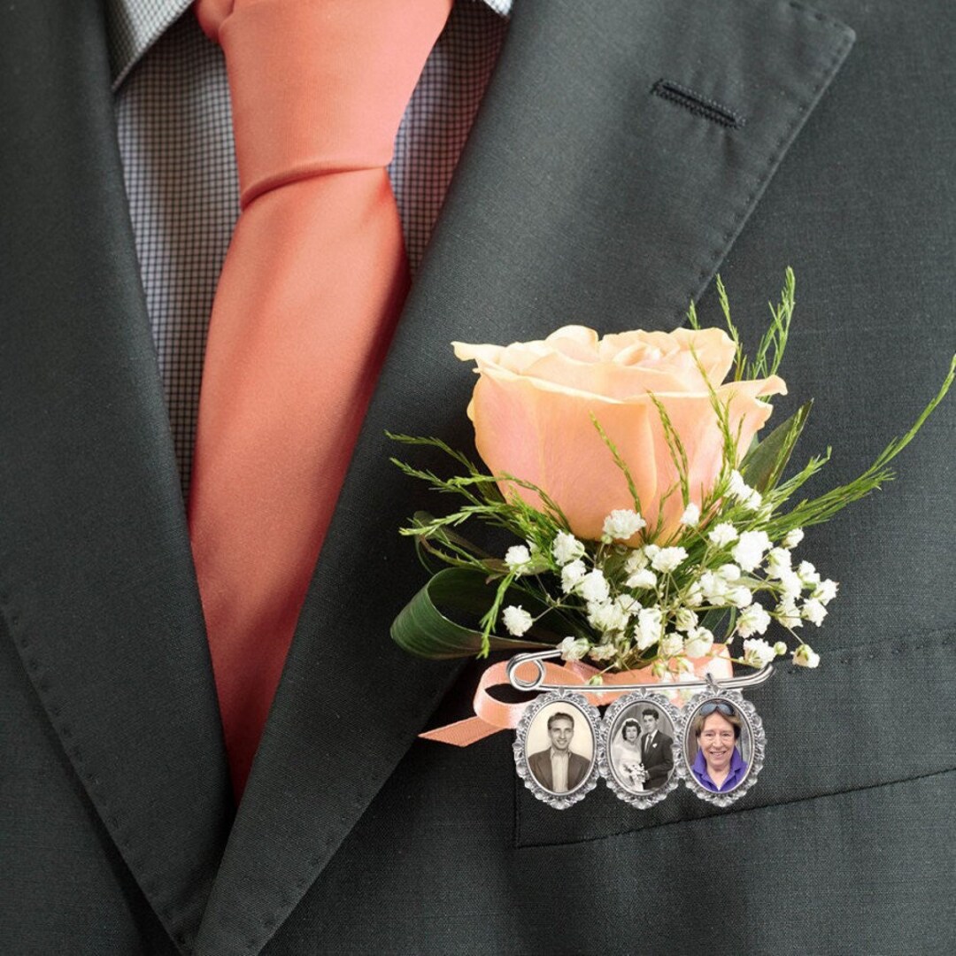 Personalised Groom Photo Charm, Button Hole, Tie Pin, Lapel, Memorial ...