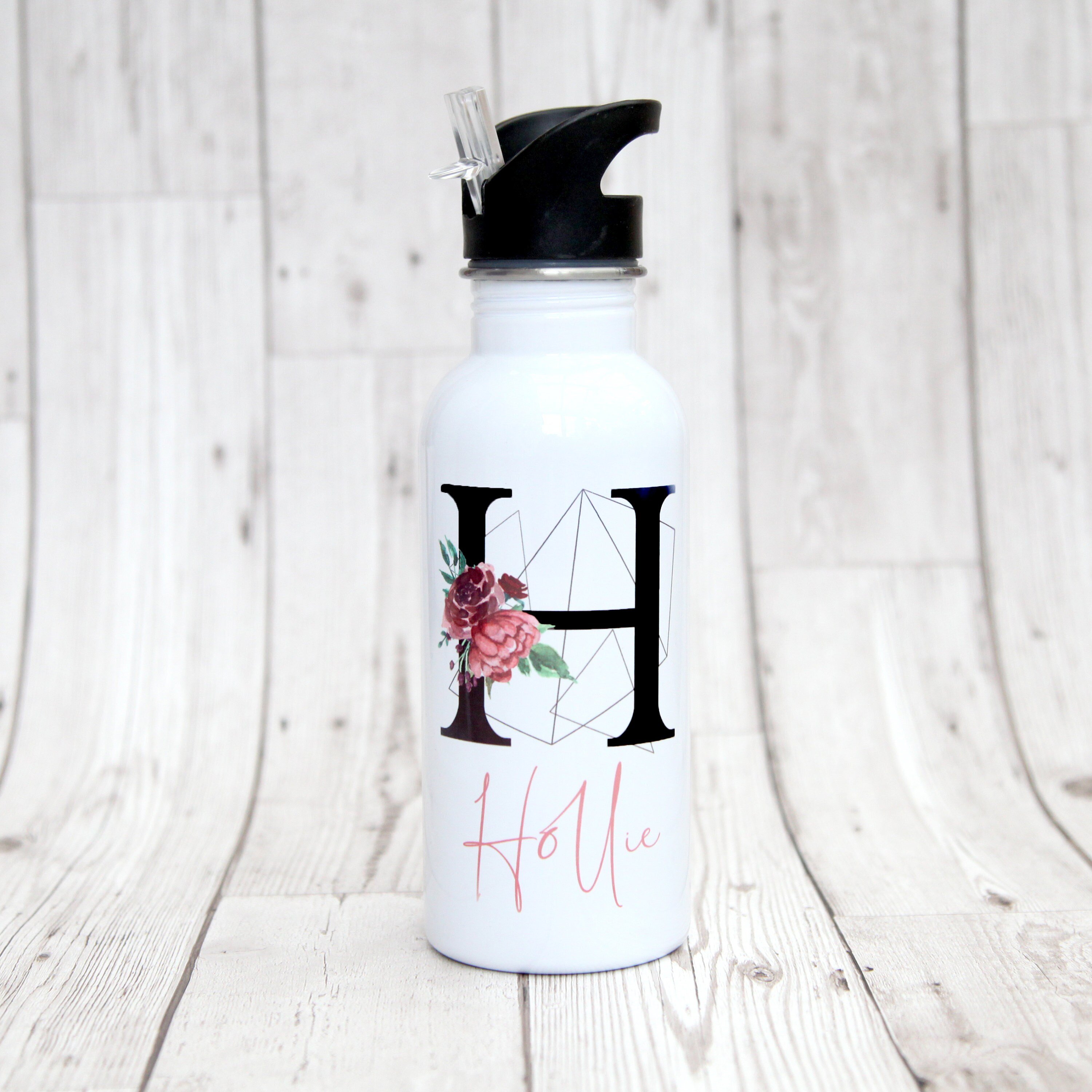 Stainless steel water bottle with straw store