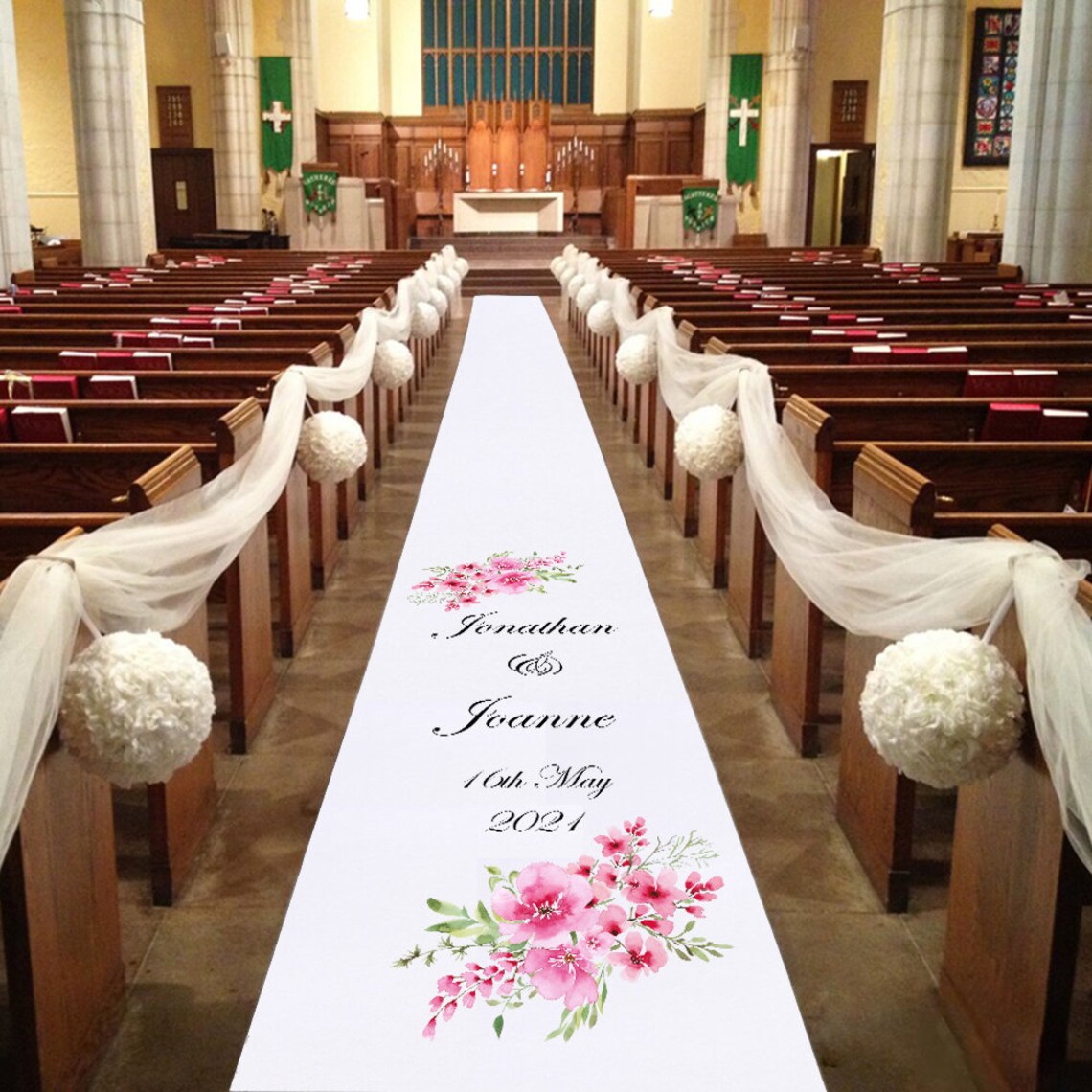 Personalised Wedding Aisle Runner Decoration, Your Name and Date, Vinyl ...