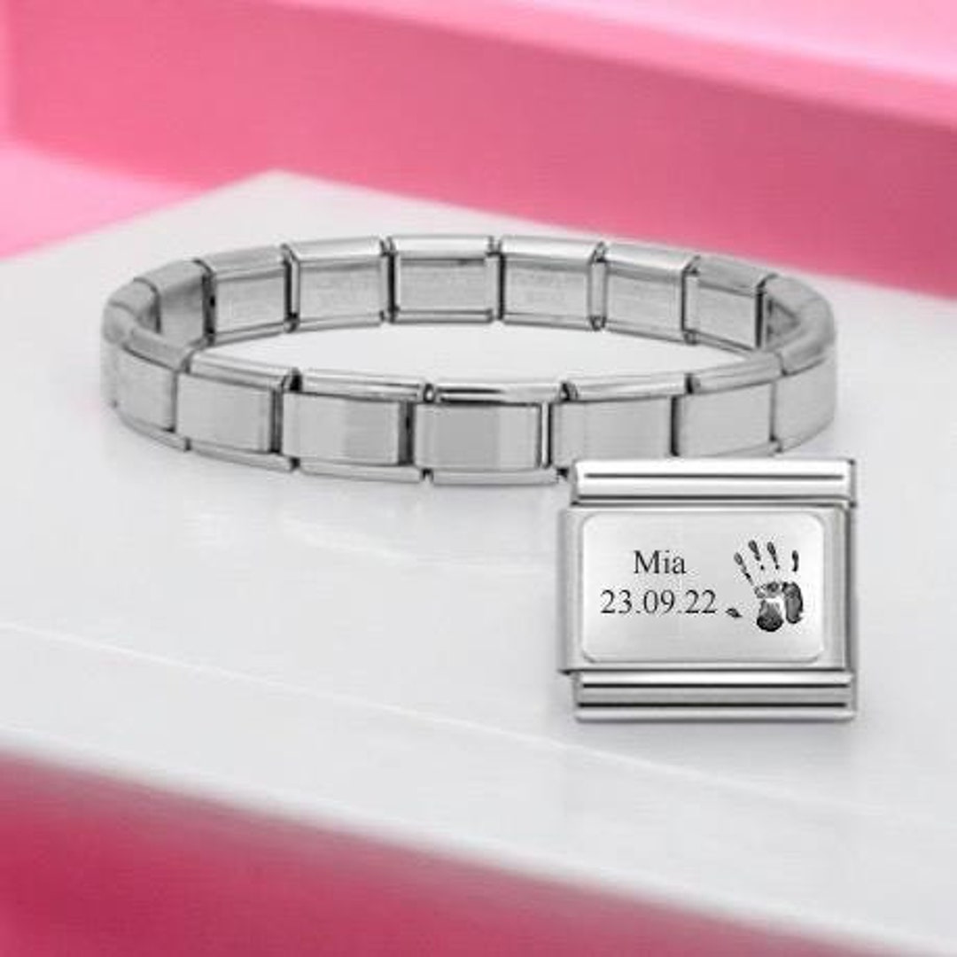 Personalised Engraved Handprint Charm Bracelet Bangle, Nomination Style ...