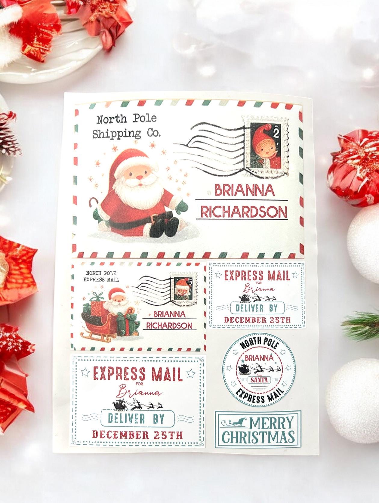 Personalised Christmas Postage Labels, Santa Sticky Labels Santa Mail ...