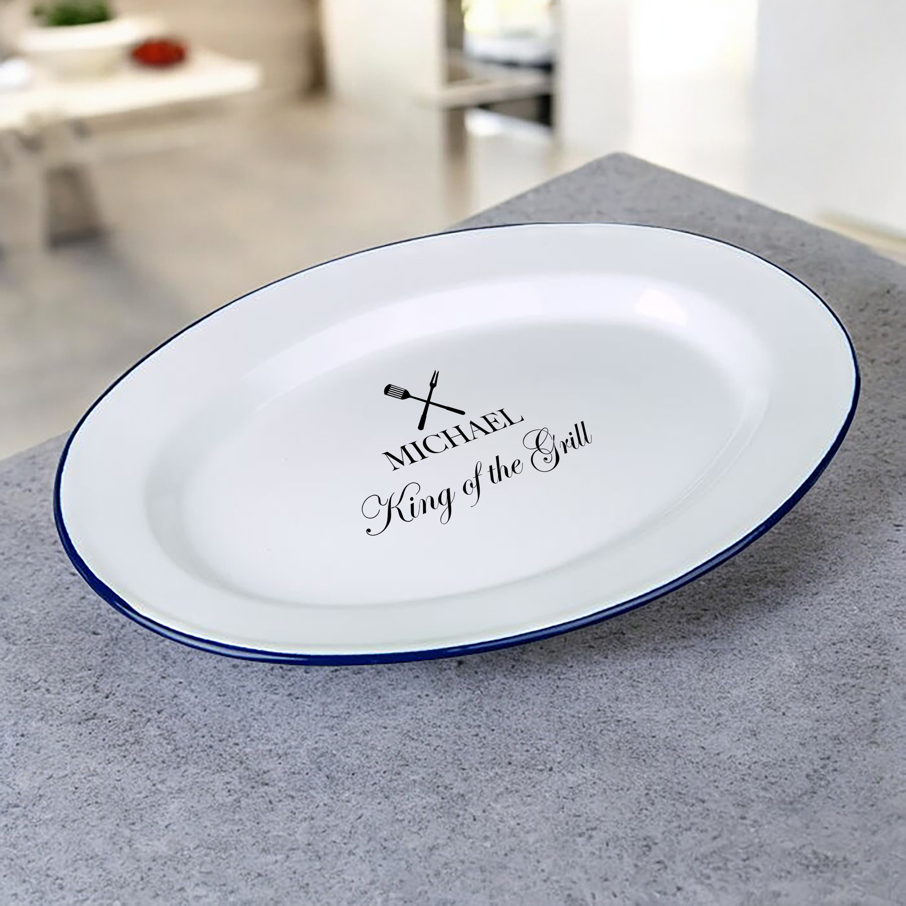 Personalised Enamel Serving Platter, Plate, BBQ Grill Plate Gift, Dad ...