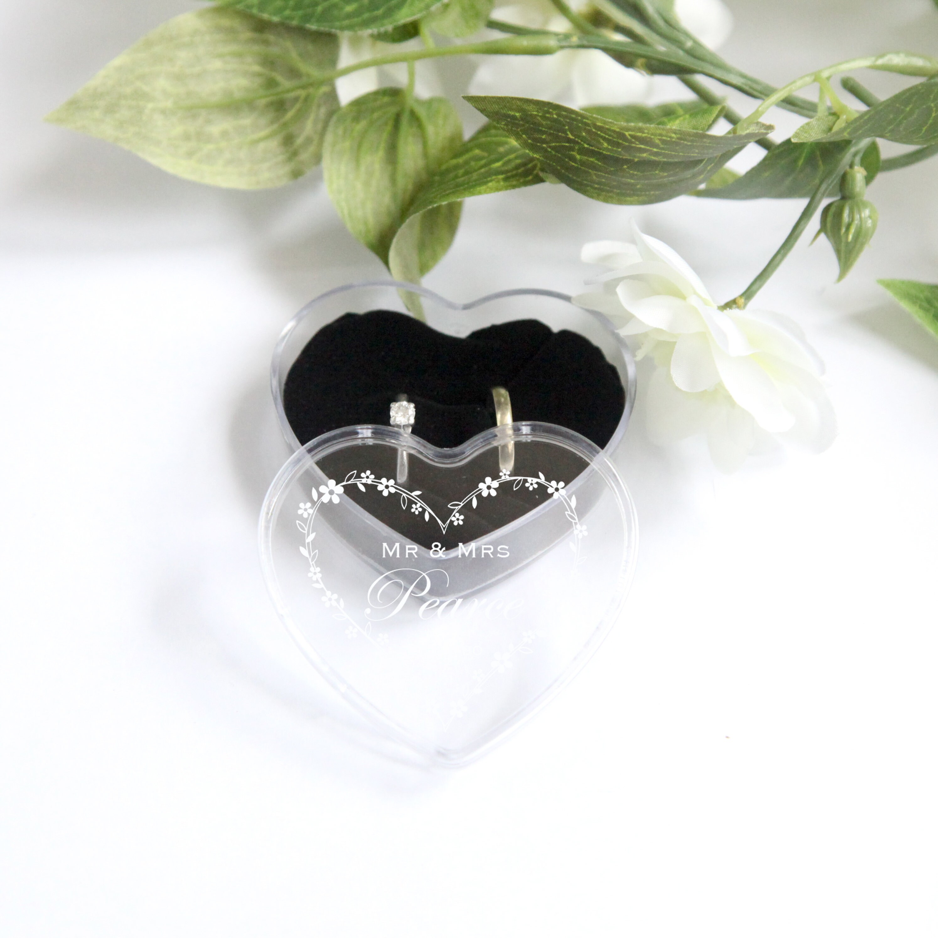 Personalised Clear Acrylic Wedding Ring Box Heart Keepsake Ring Pillow ...