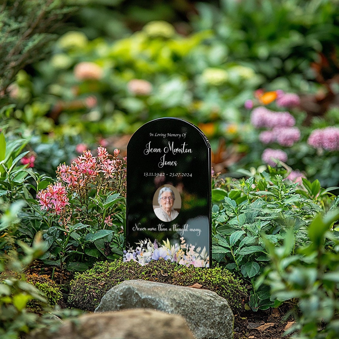 Personalised Grave Stake Marker Headstone Memorial Plaque, Floral ...