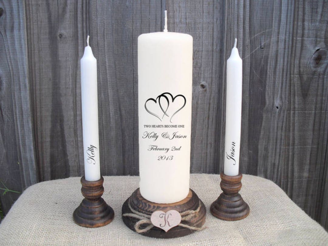 Personalised Two Hearts Become One Love Unity Candle Set Wedding ...