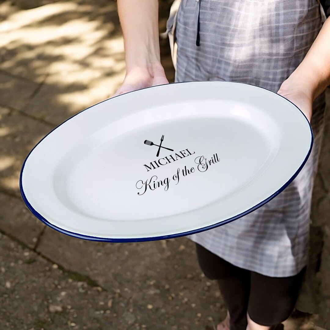 Personalised Enamel Serving Platter, Plate, BBQ Grill Plate Gift, Dad ...