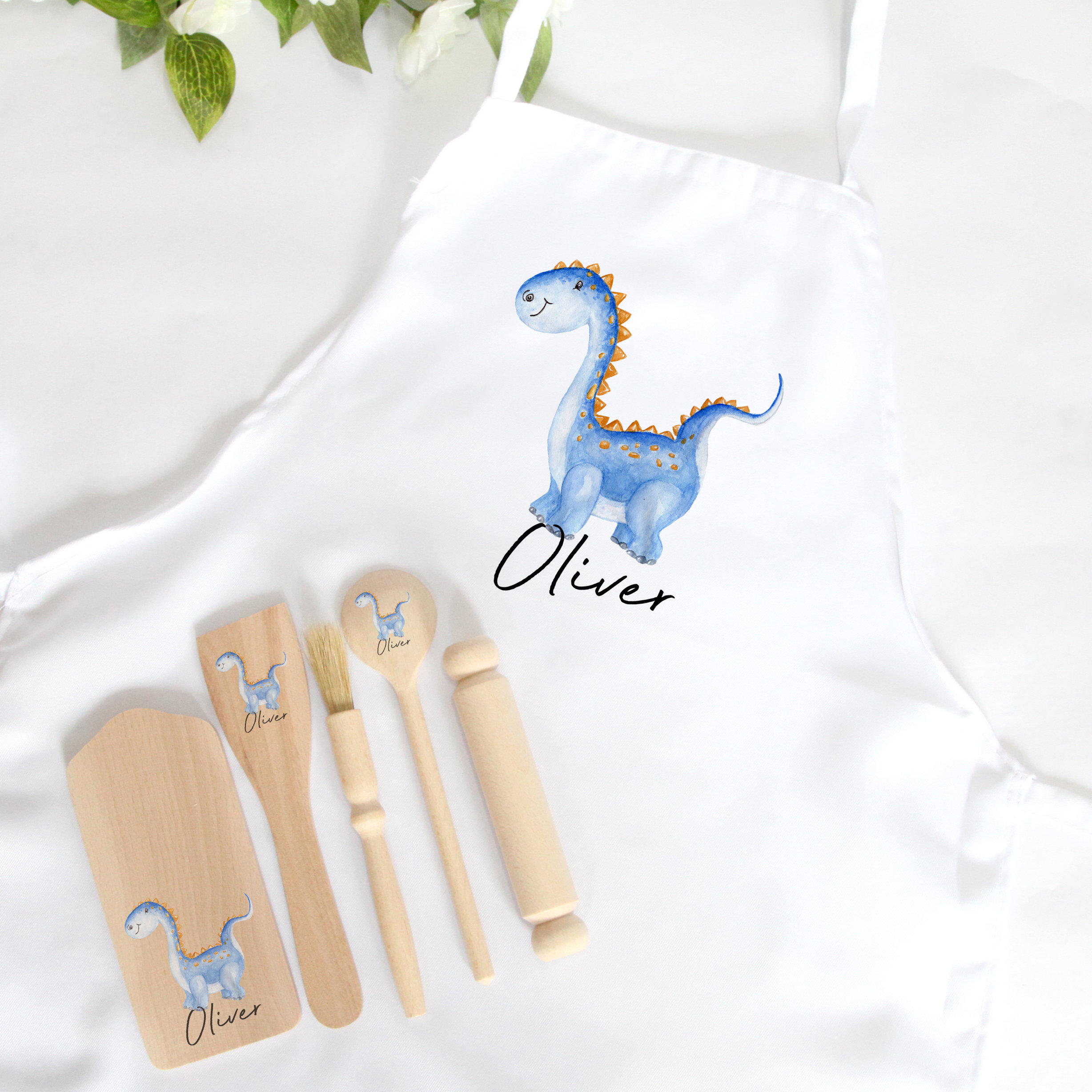 Personalised Kids Dinosaur Baking Set, Children's Kit, Apron, Your Name ...