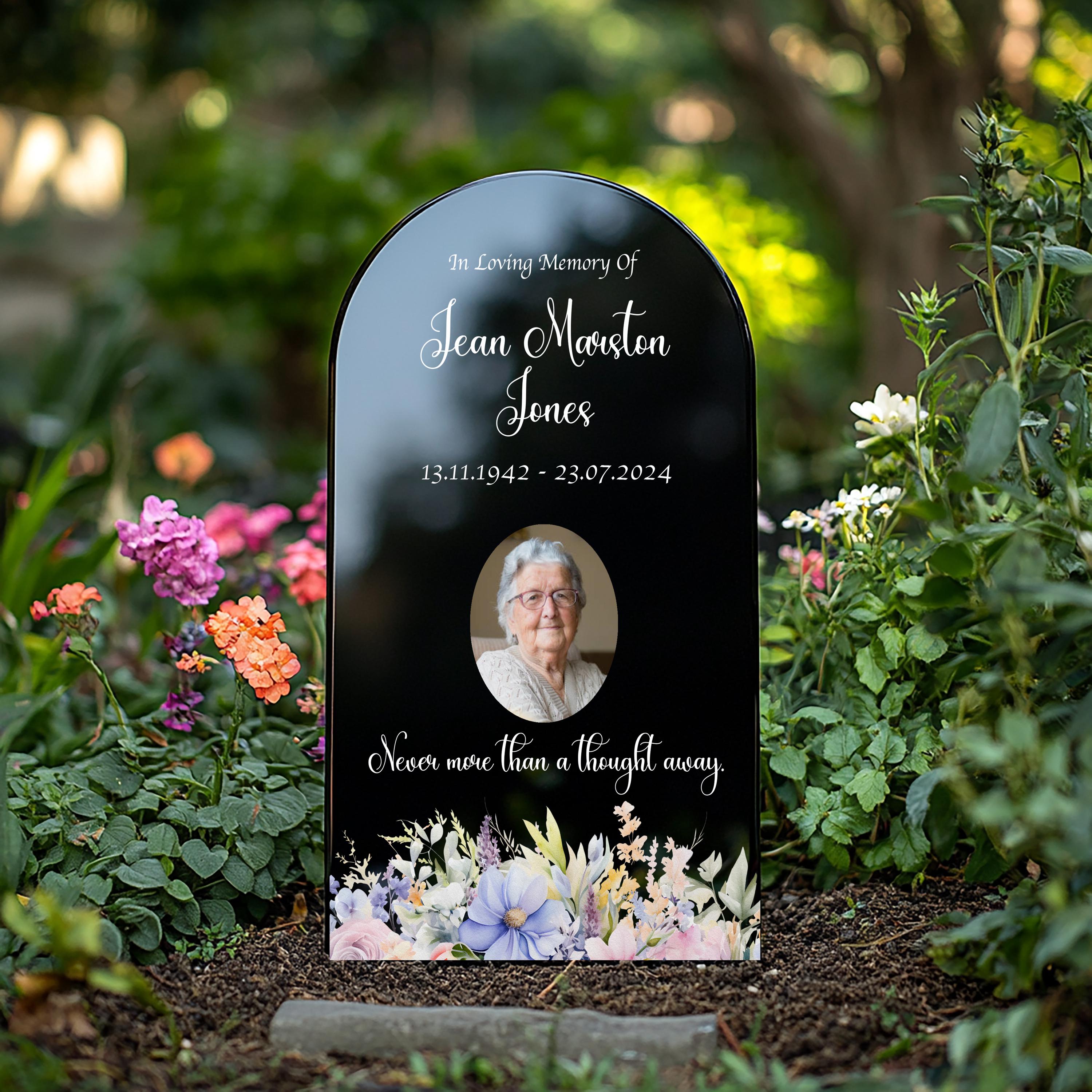 Personalised Grave Stake Marker Headstone Memorial Plaque, Floral ...