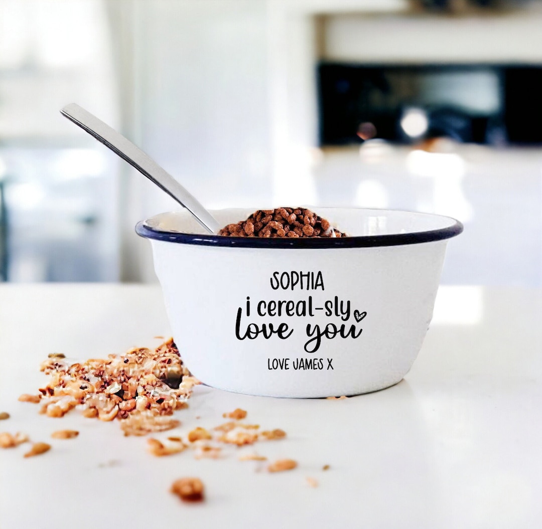 Personalised Engraved Cereal Bowl, Enamel, Snack Pot, Cerealsly Love ...