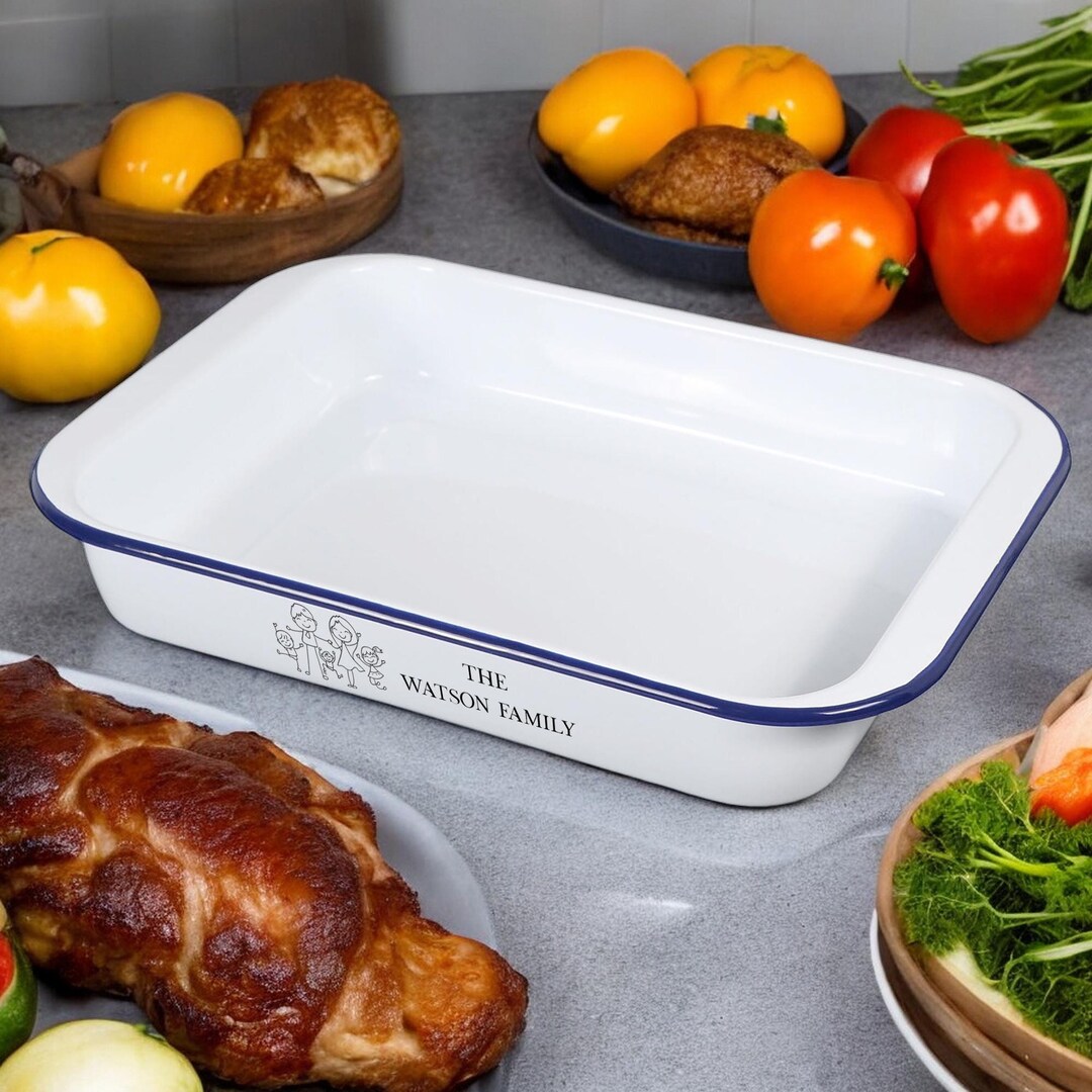 Personalised Engraved Baking Tray, Enamel Roasting Dish, Roaster, Gift ...
