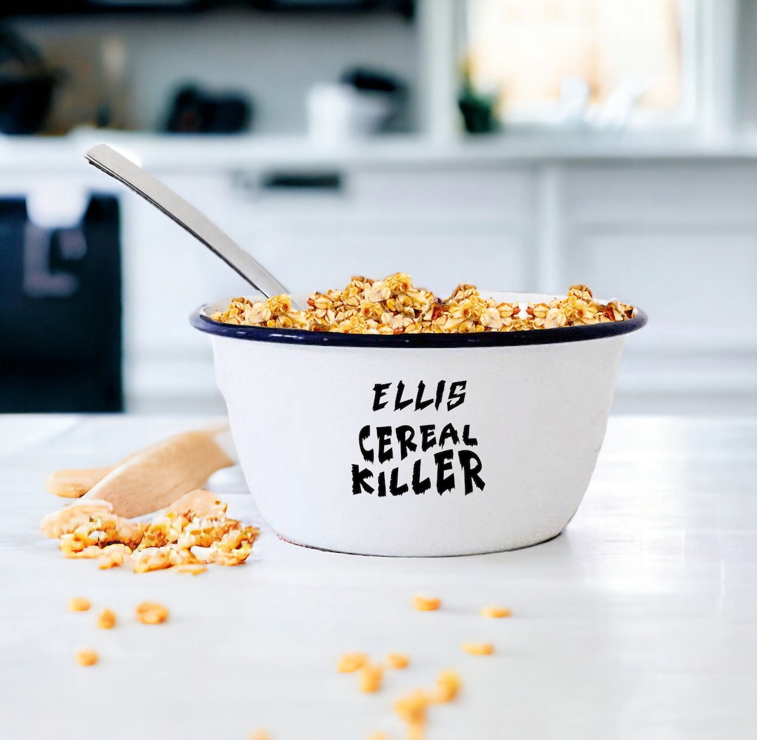 Personalised Engraved Cereal Bowl, Enamel, Snack Pot Cereal Killer ...