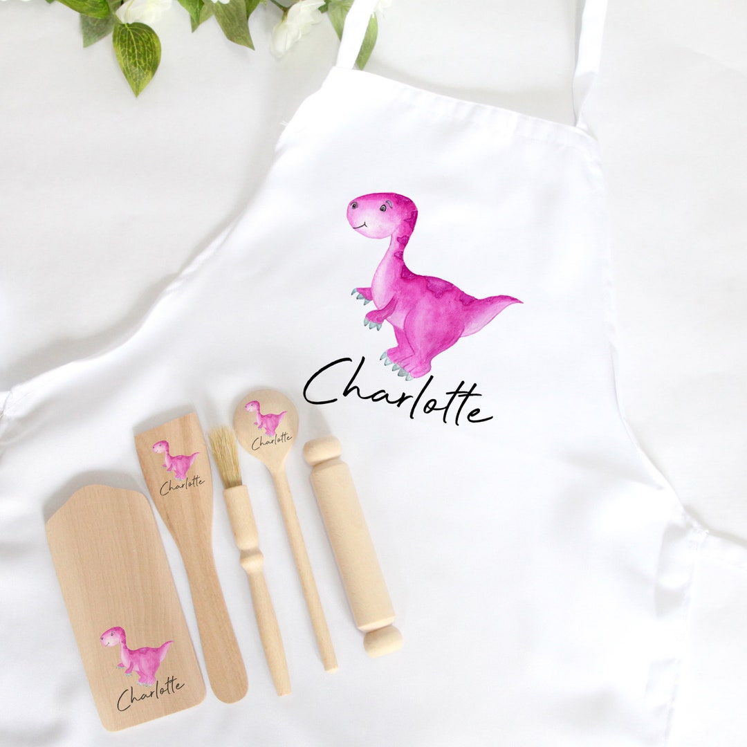 Personalised Kids Dinosaur Baking Set, Children's Kit, Apron, Your Name ...