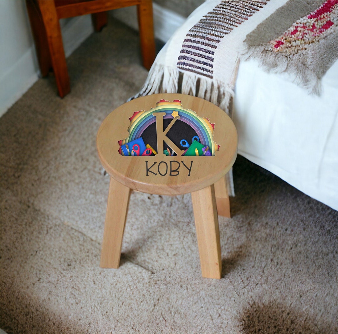 Personalised Children's Stool, Step, Rainbow School Themed, Nursery ...