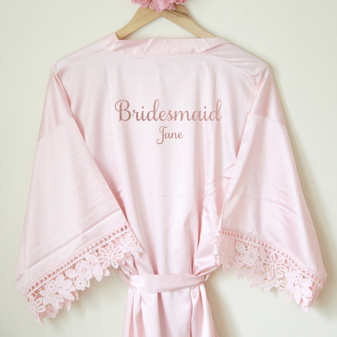 Personalised Lace Bridal Party Wedding Satin Silk Robe Rose Gold ...