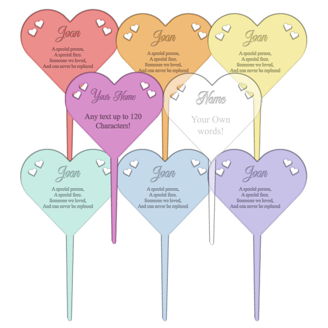 Personalised Heart Grave Stake Marker Stick, Headstone Memorial Plaque ...