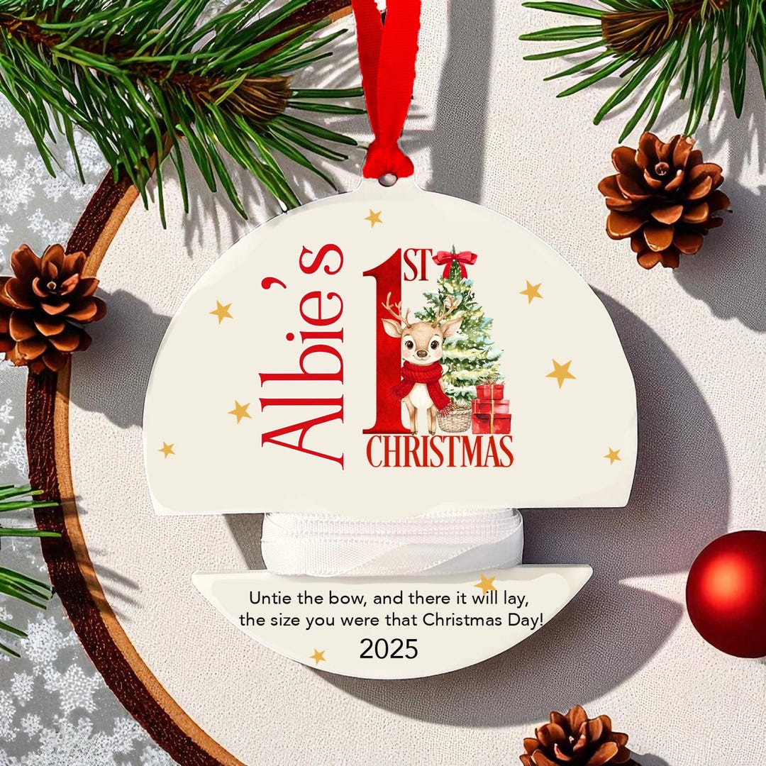Personalised Ribbon Height Christmas Tree Decoration, Ornament, Child ...