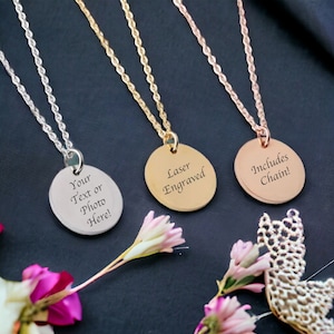 Personalised Engraved Pendant Necklace, Your Text, Photo, Handprint ...