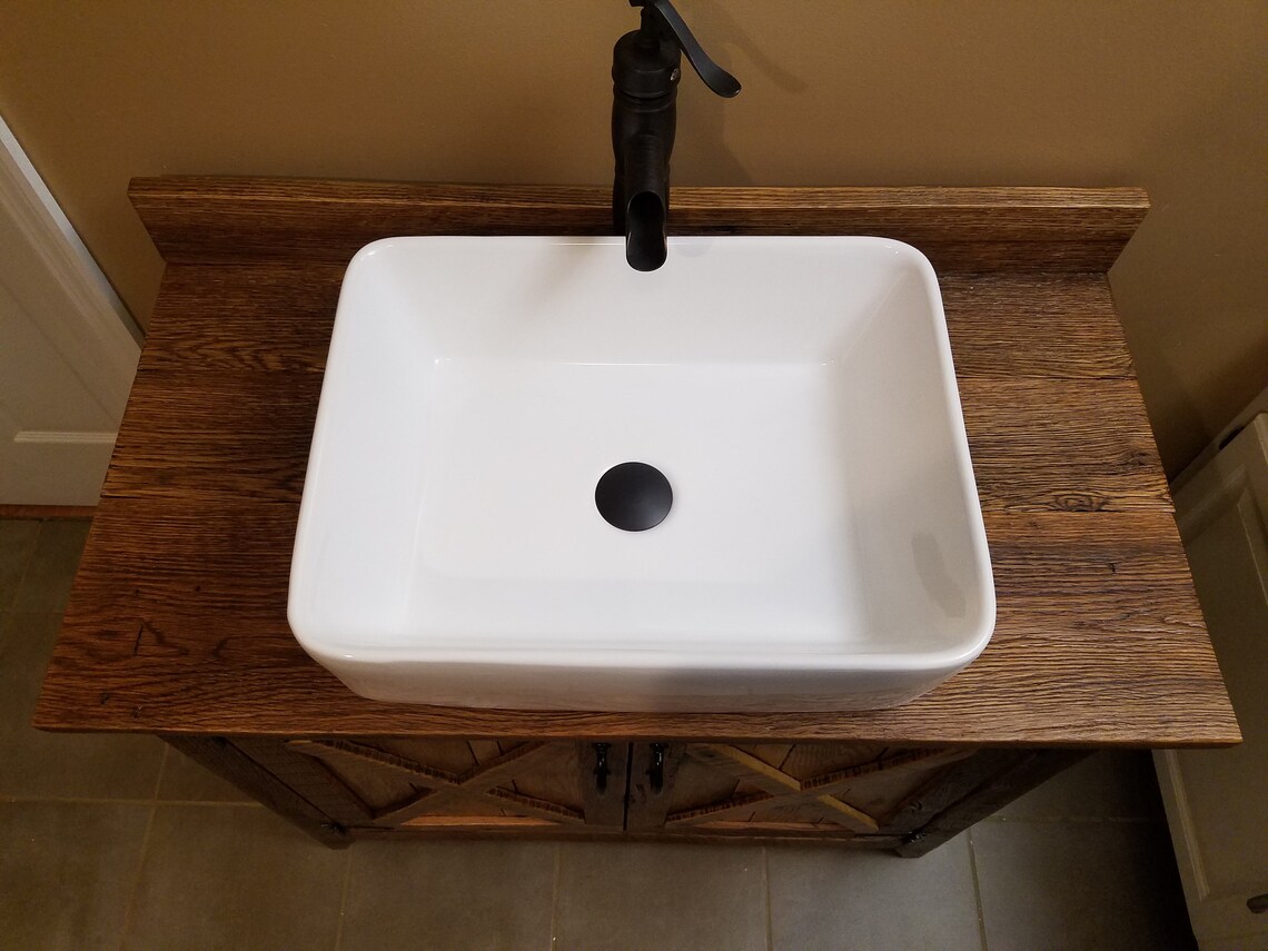 Rustic Barn Wood Vanity With Vessel Sink and Waterfall Faucet - Etsy