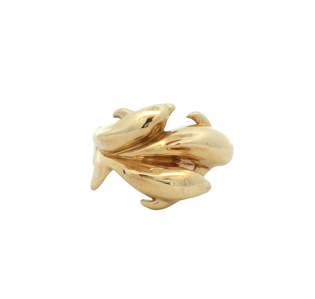 Dolphins Ring in 14K Yellow Gold - Etsy