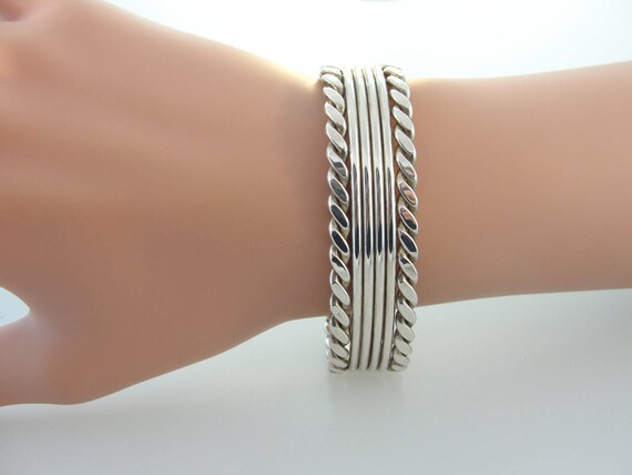 Chain Texture Cuff Bracelet- Sterling Silver - Gem