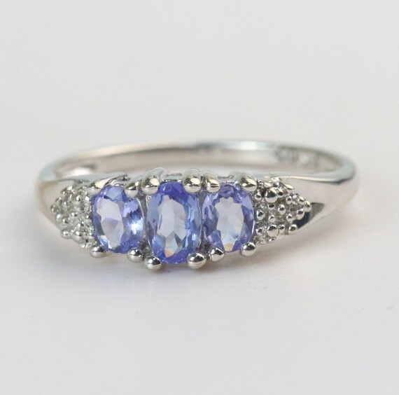 Tanzanite and Diamond-Accent Three Stone Ring - 10k W… - Gem