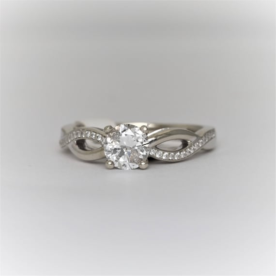 Twisted Solitaire Diamond Engagement Ring- 14k White … - Gem